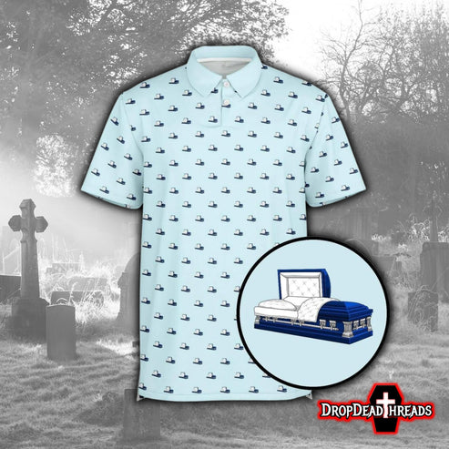 Dark Blue Open Casket on Sky Blue - Golf Polo Shirt – Drop Dead Threads