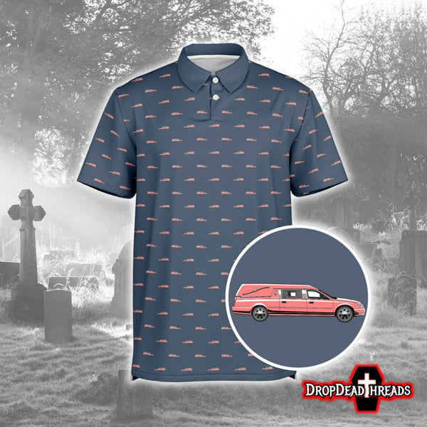 Pink Hearse on Stone Blue- Golf Polo Shirt – Drop Dead Threads
