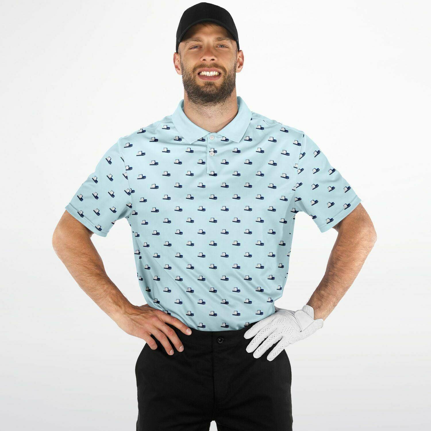 Dark Blue Open Casket on Sky Blue - Golf Polo Shirt – Drop Dead Threads
