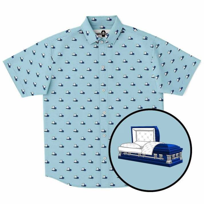 Subtle-Tee Dark Blue Casket on Light Blue – Drop Dead Threads